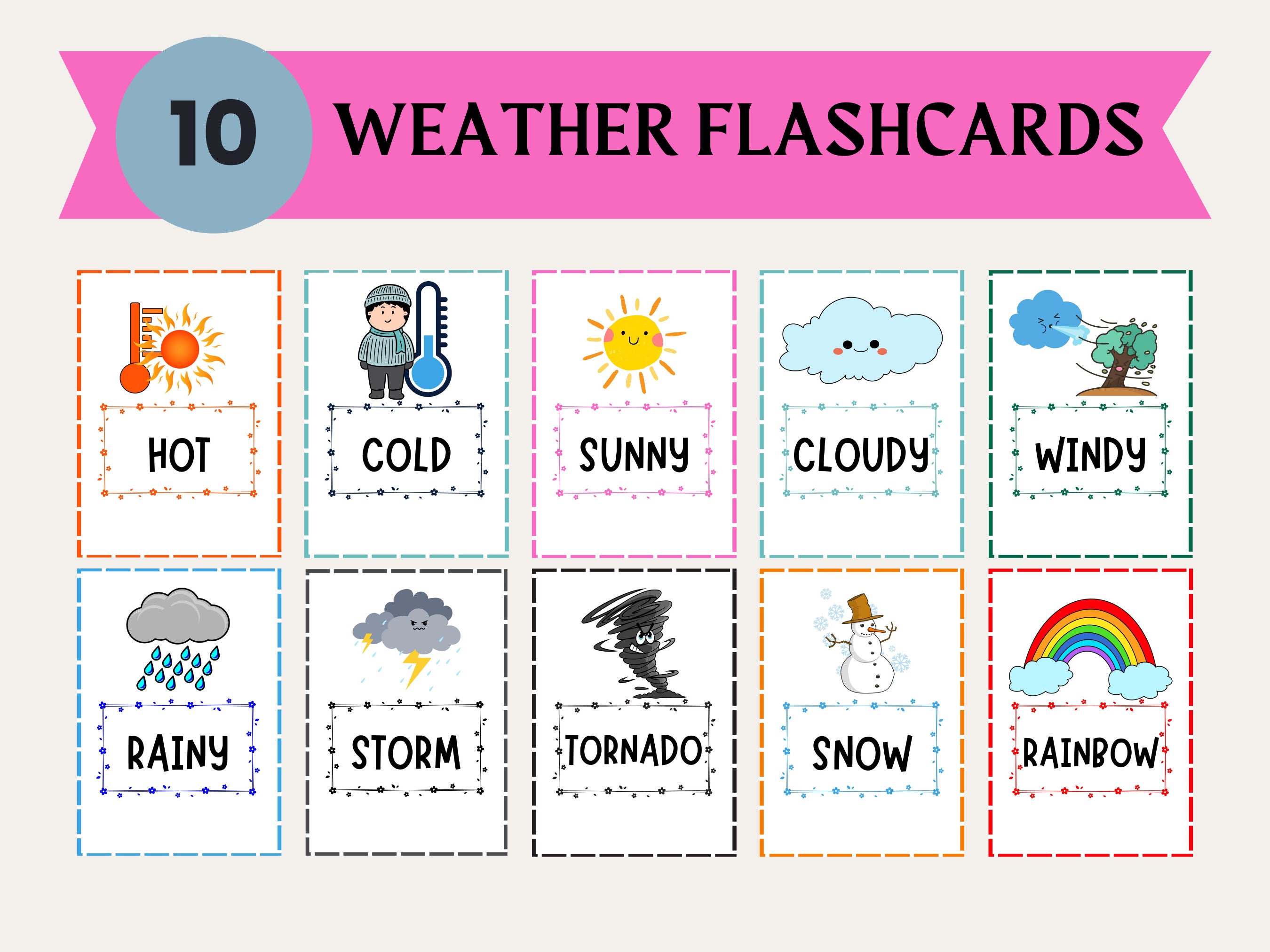 Weather Flashcards Preschool Learn The Weather Flash Cards By