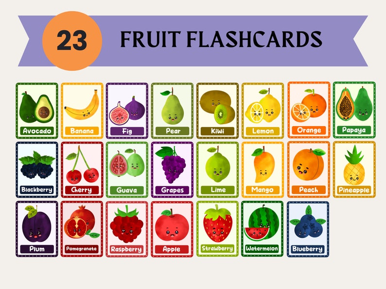Printable Watercolor Fruits Flashcards, Montessori Flashcards, Pre ...