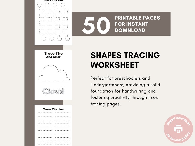 50 Preschool Line Tracing Worksheets Bundle, Printable Shape Worksheets ...
