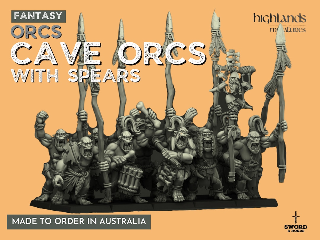 Orc Cave Orcs With Spears Highland Miniatures, Orcs & Goblins - Etsy