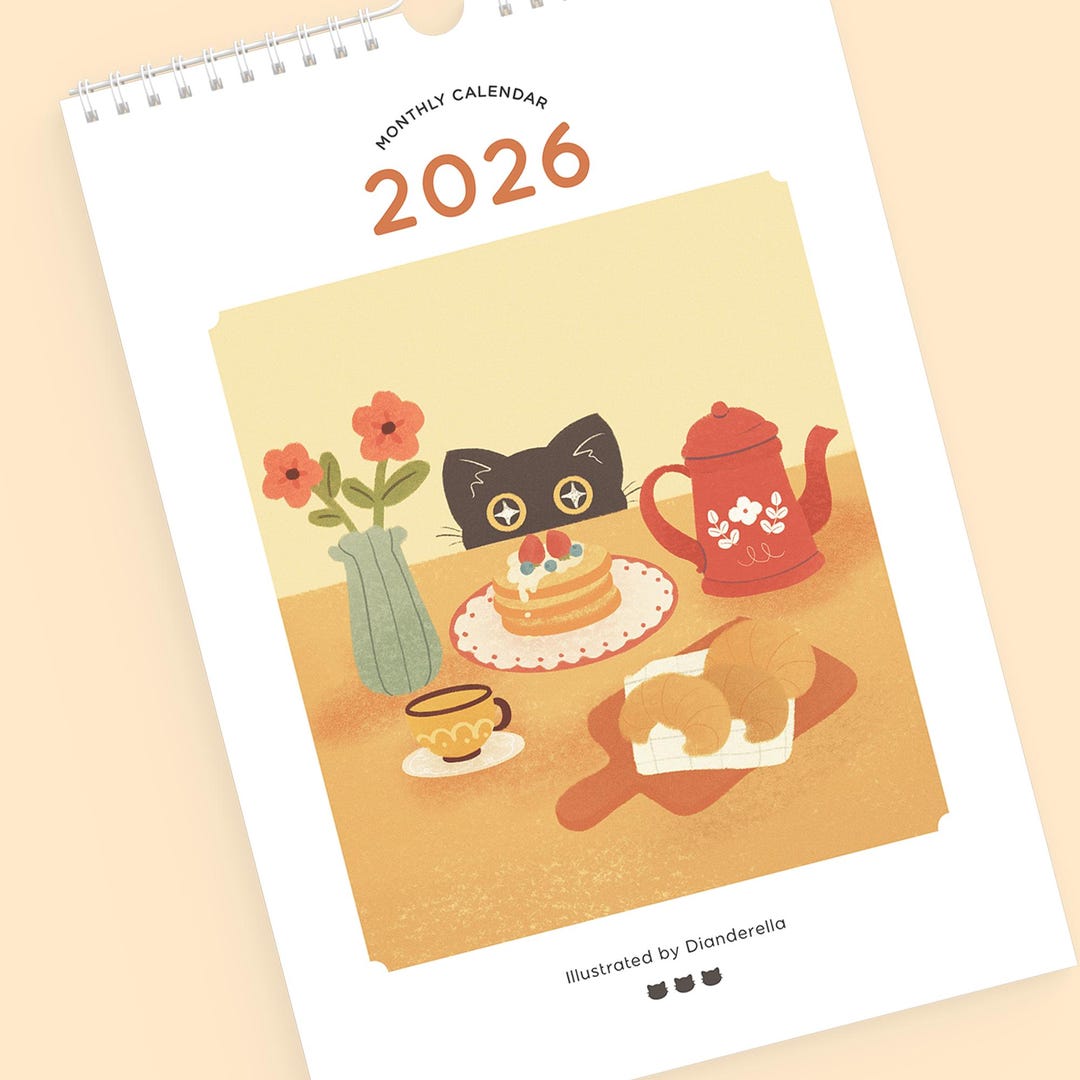 2026 Cat Calendar | Wall Calendar A4 Original Illustrated | Cute Kawaii ...