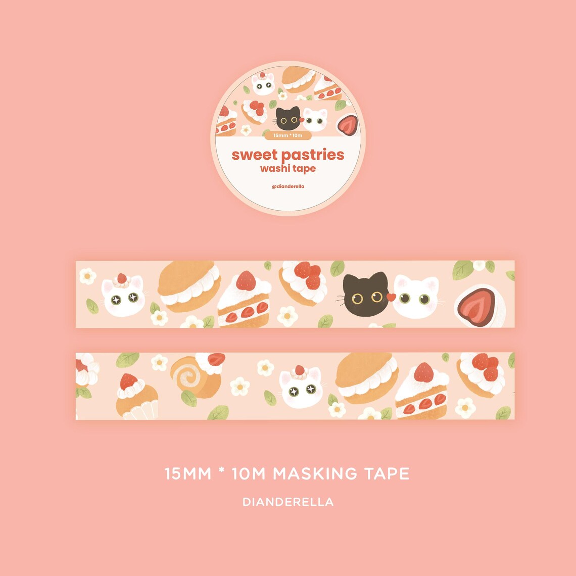 Sweet Pastries Kitty Washi Tape | Cute Cat Stationery Masking Tape ...