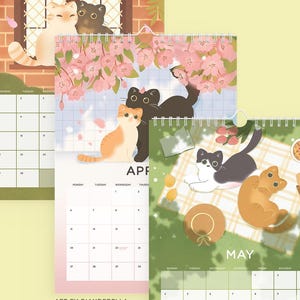2026 Cat Calendar | Wall Calendar A4 Original Illustrated | Cute Kawaii ...