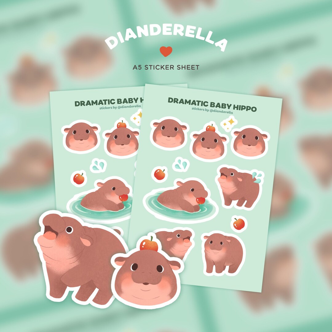 Baby Hippo Pigmy Sticker Sheet | Bullet Journal, Penpal, Planner Cute ...