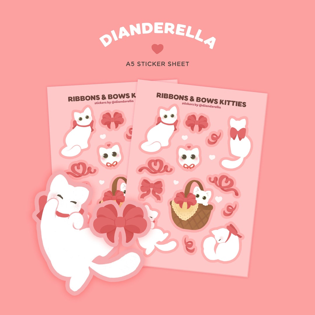 Coquette Cat Sticker Sheet | Bullet Journal, Penpal, Planner Cat ...