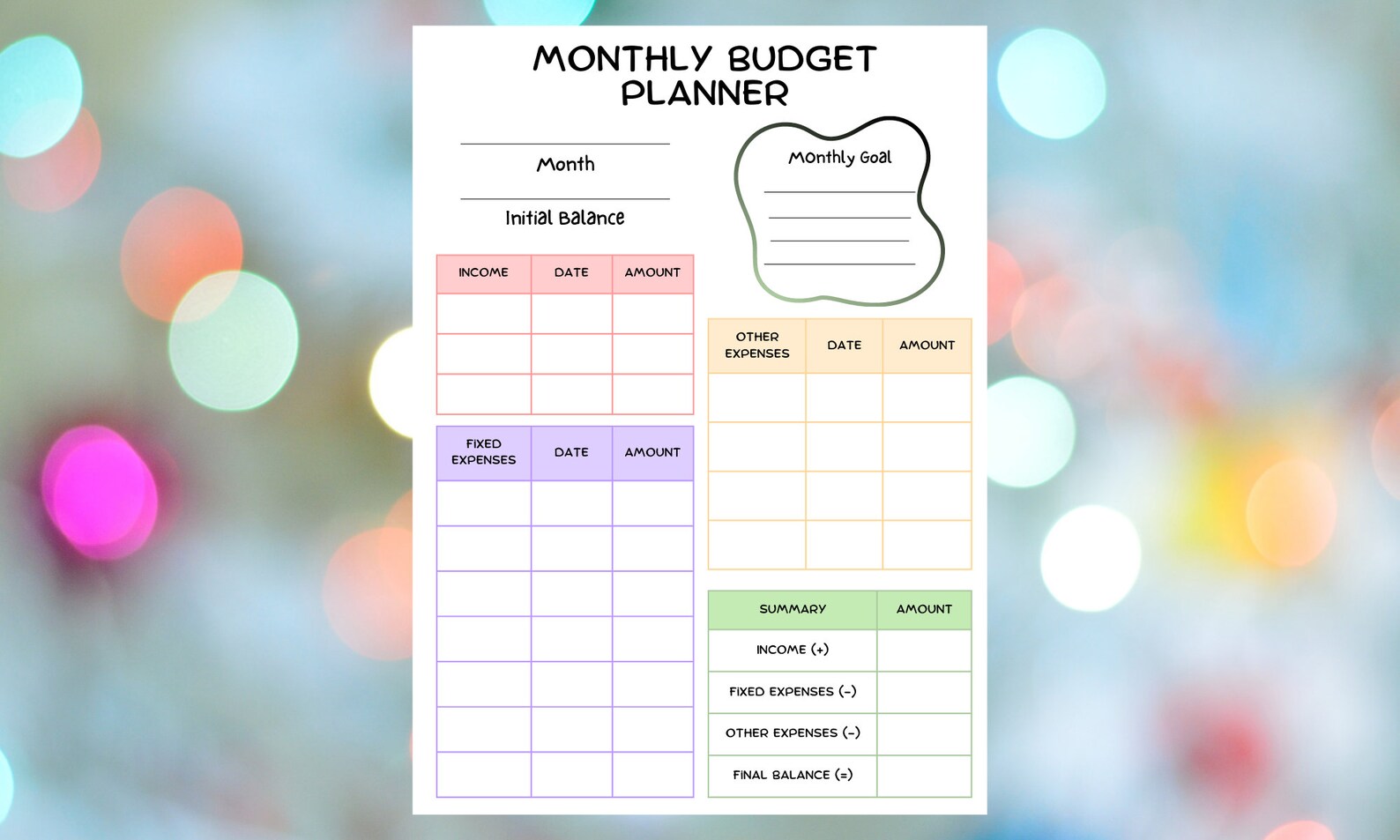 Monthly Budget Planner, Printable A4 - Etsy