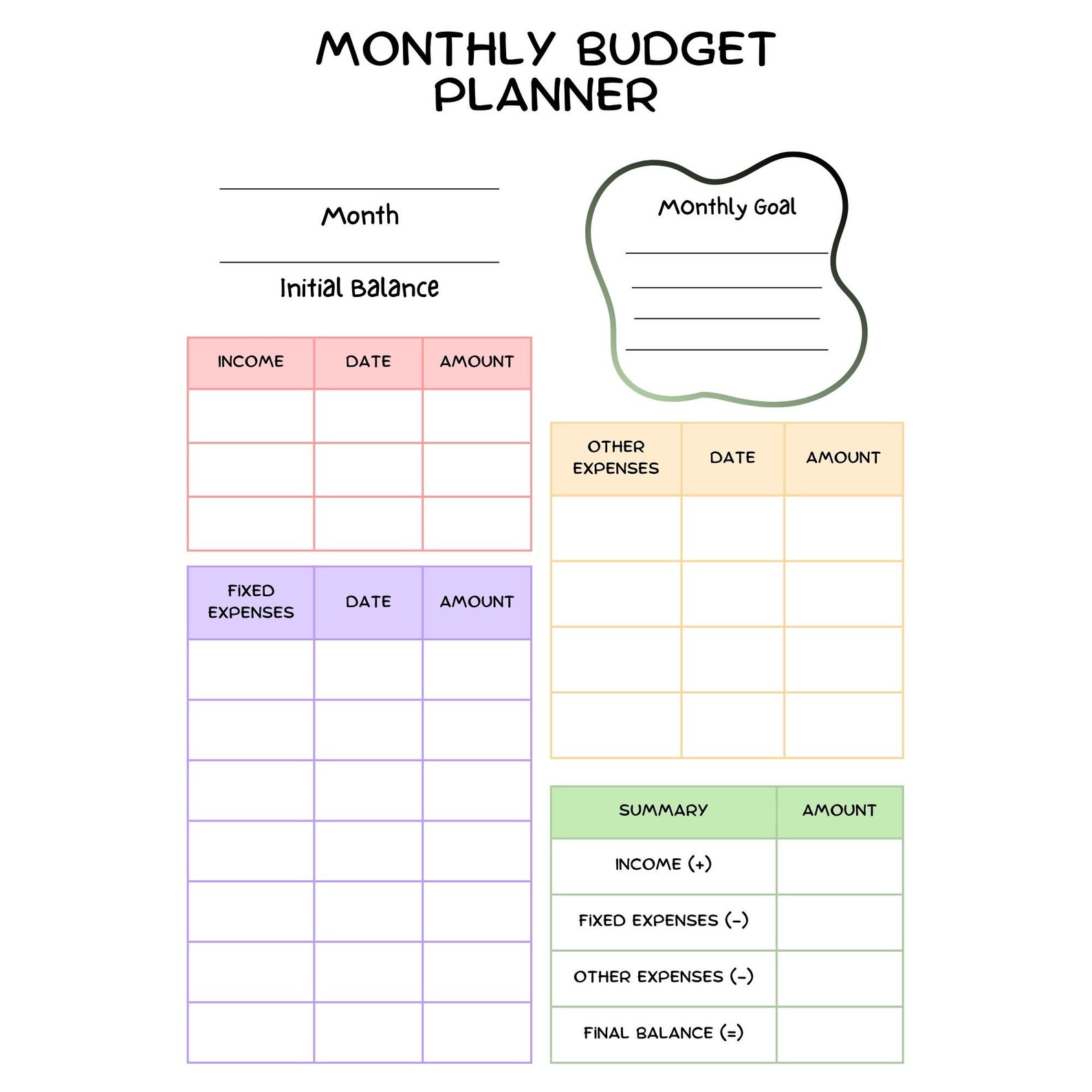 Monthly Budget Planner, Printable A4 - Etsy