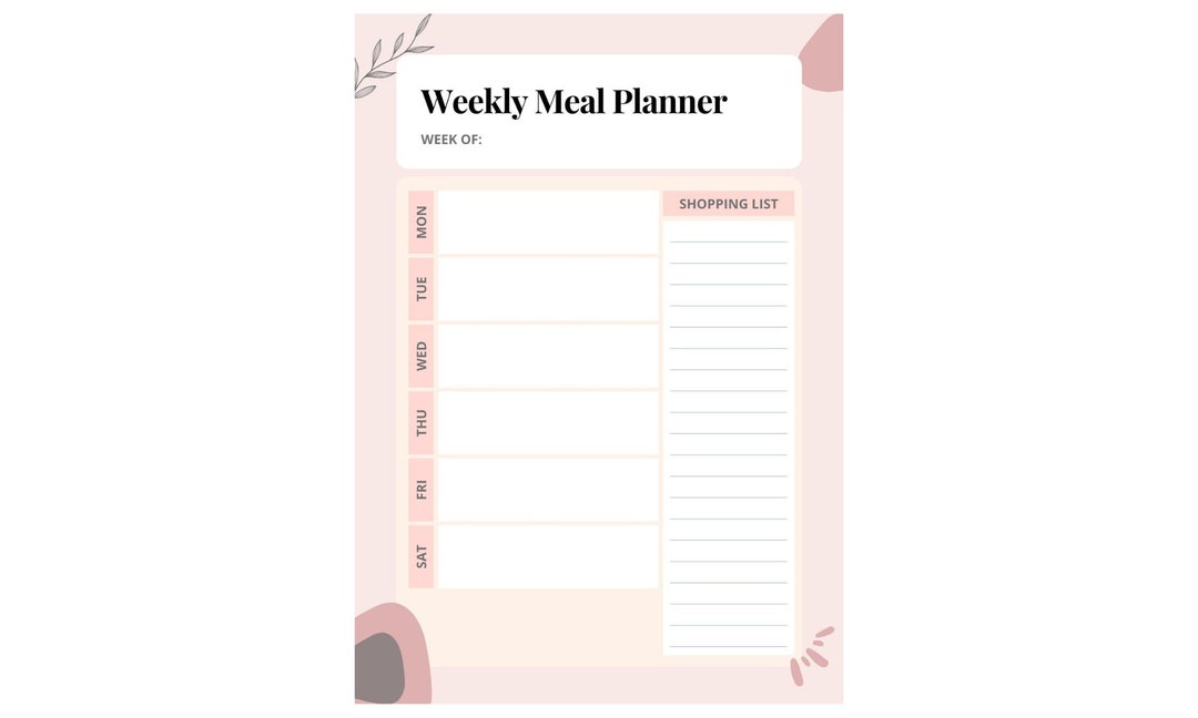 Weekly Meal Planner Printable A4 - Etsy
