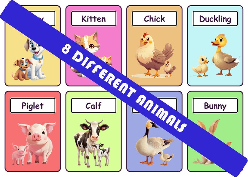 ANIMAL FLASHCARDS Digital & Printable Great for Kids Matching Baby ...