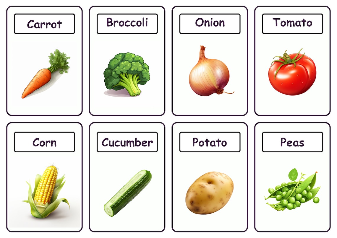 VEGETABLE FLASHCARDS - Digital & Printable - Great for Kids - Matching ...
