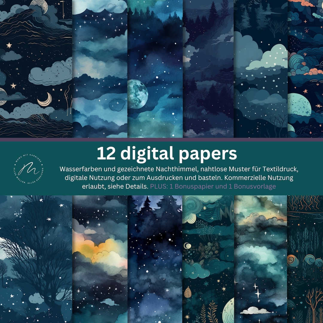 Digital Paper: Watercolor Night Sky 12 Digital Papers Seamless Patterns ...