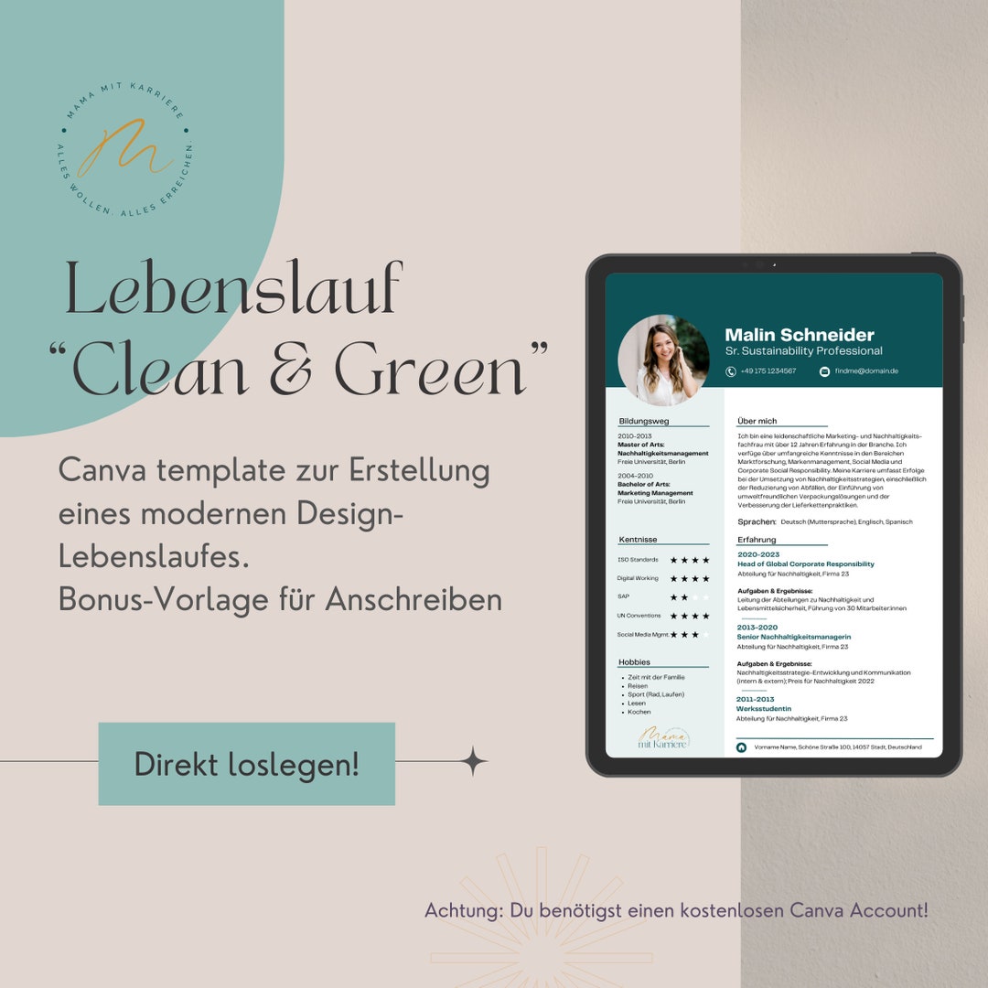 Application Template: CV and Cover Letter canva Template, German - Etsy