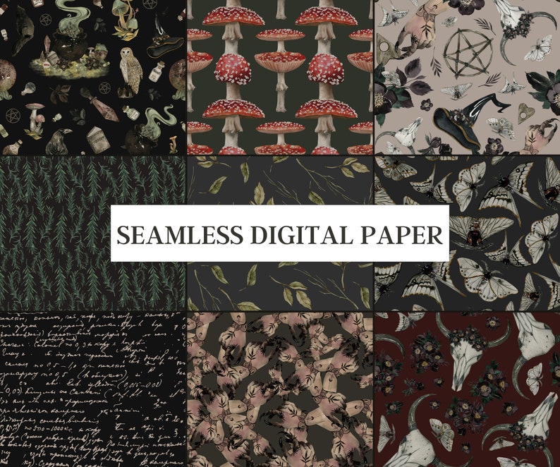 10 Witchcraft Seamless Patterns 300 Dpi. Scrapbook Decor Magic Digital ...