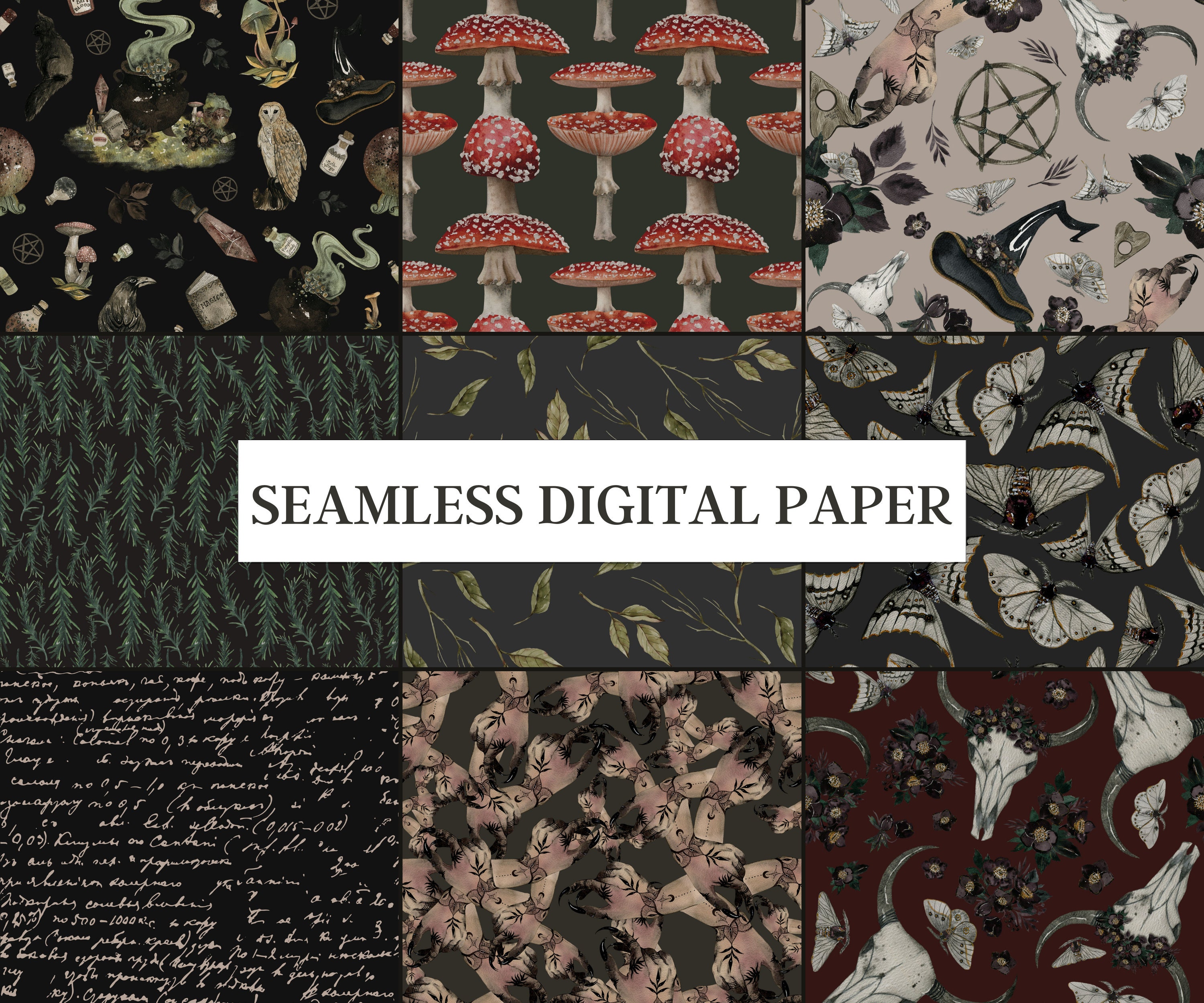 10 Witchcraft Seamless Patterns 300 Dpi. Scrapbook Decor Magic Digital ...