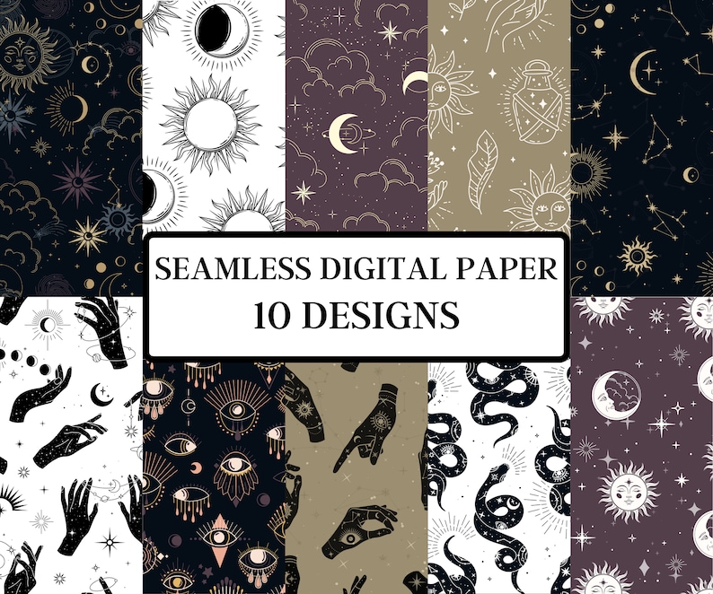 10 Magic Seamless Patterns. Witchcraft Digital Papers Astrology ...