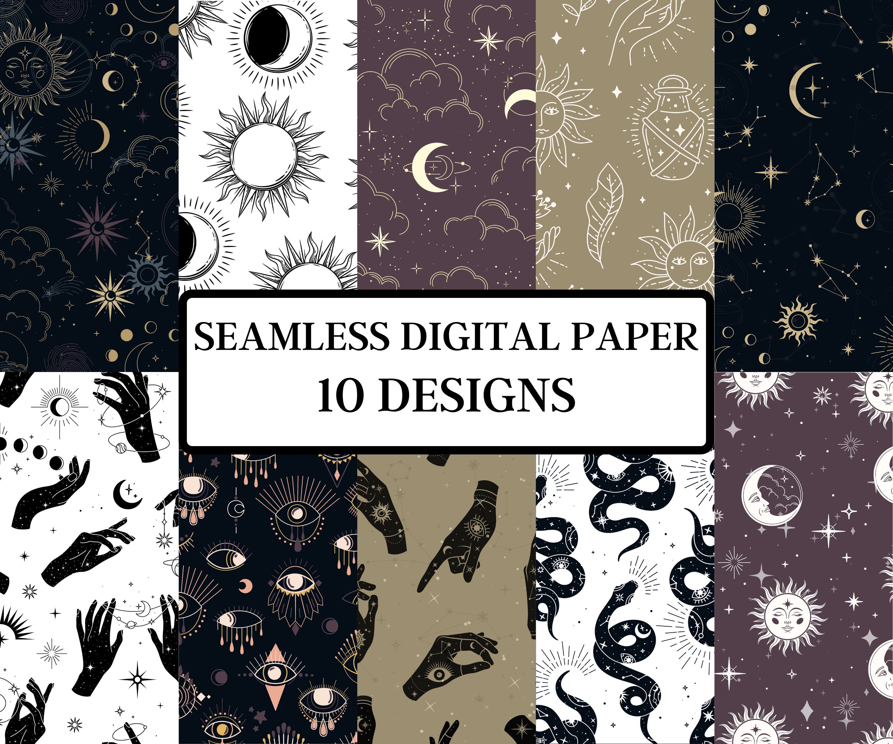 10 Magic Seamless Patterns. Witchcraft Digital Papers Astrology Background, Signs of the Zodiac ...