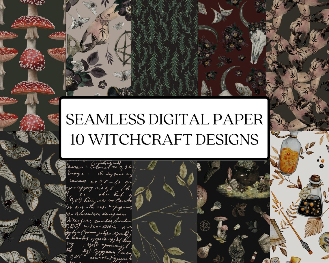 10 Witchcraft Seamless Patterns 300 Dpi. Scrapbook Decor Magic Digital ...