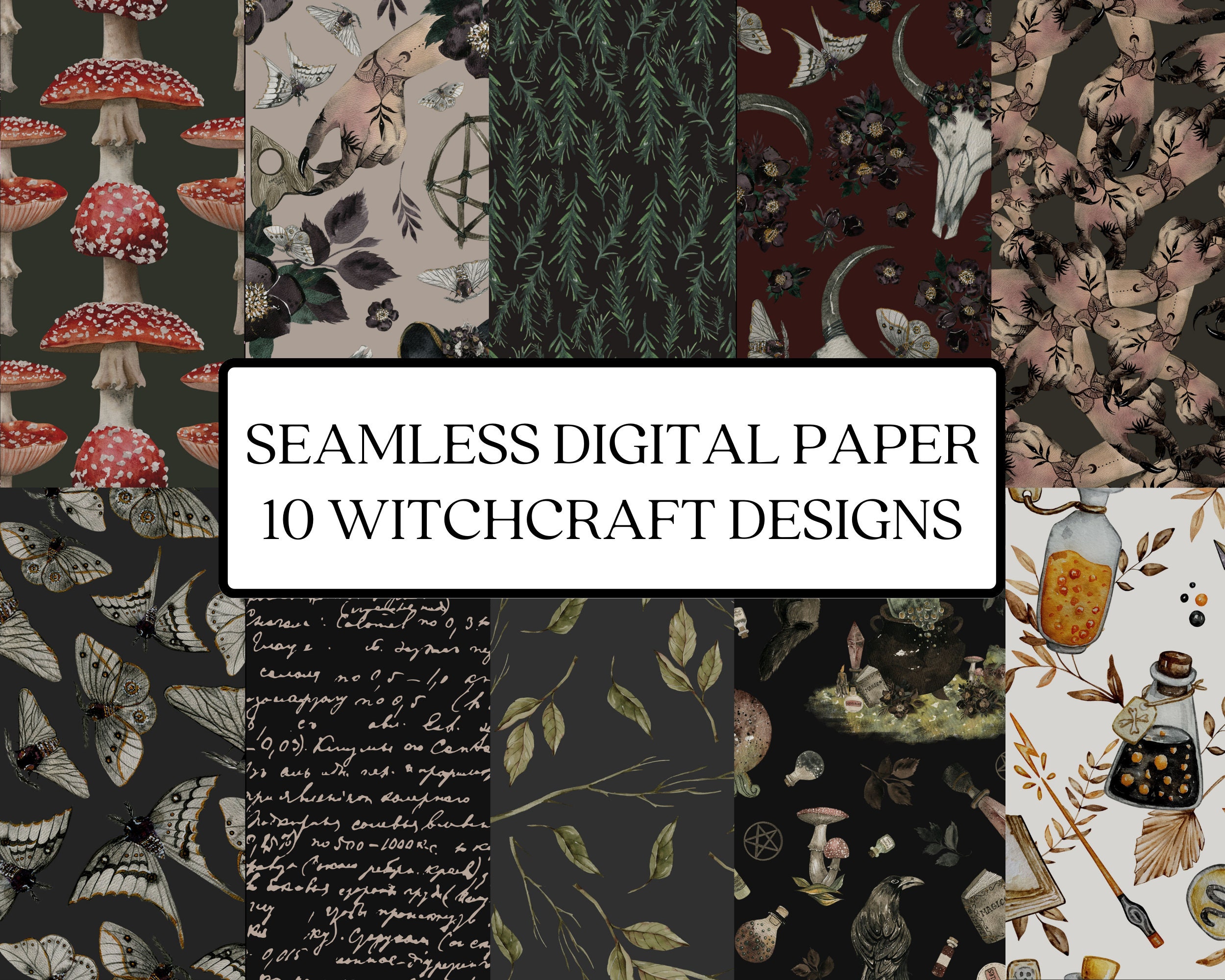 10 Witchcraft Seamless Patterns 300 Dpi. Scrapbook Decor Magic Digital ...