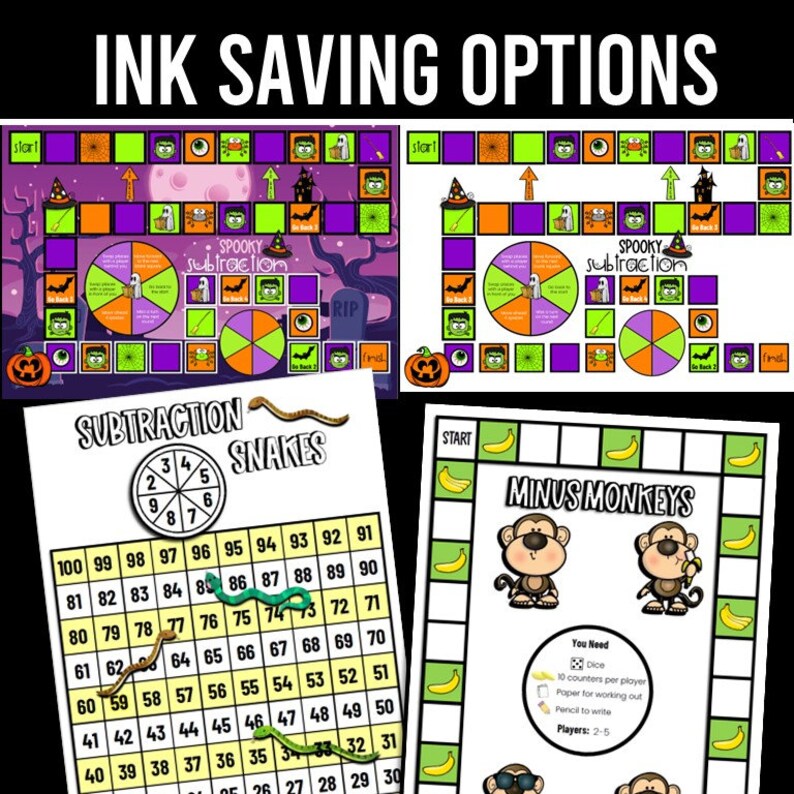 Printable Math Subtraction Games - Etsy