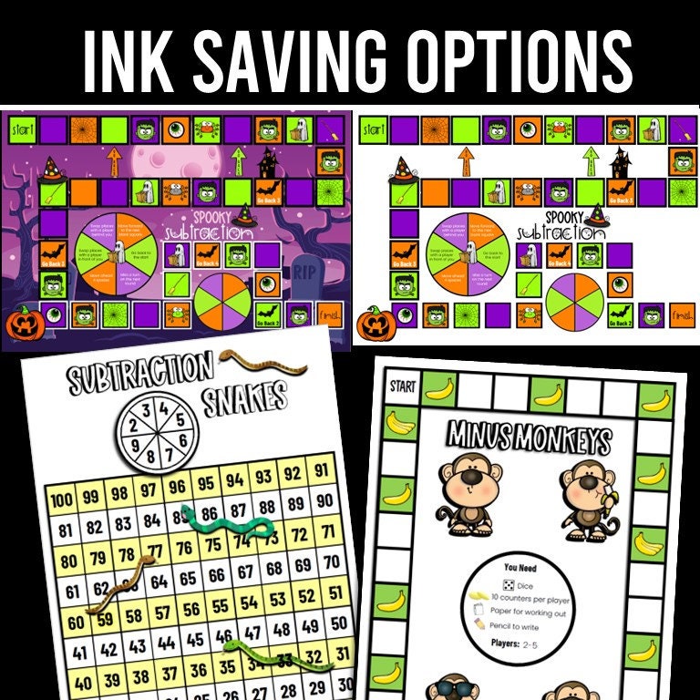 Printable Math Subtraction Games - Etsy
