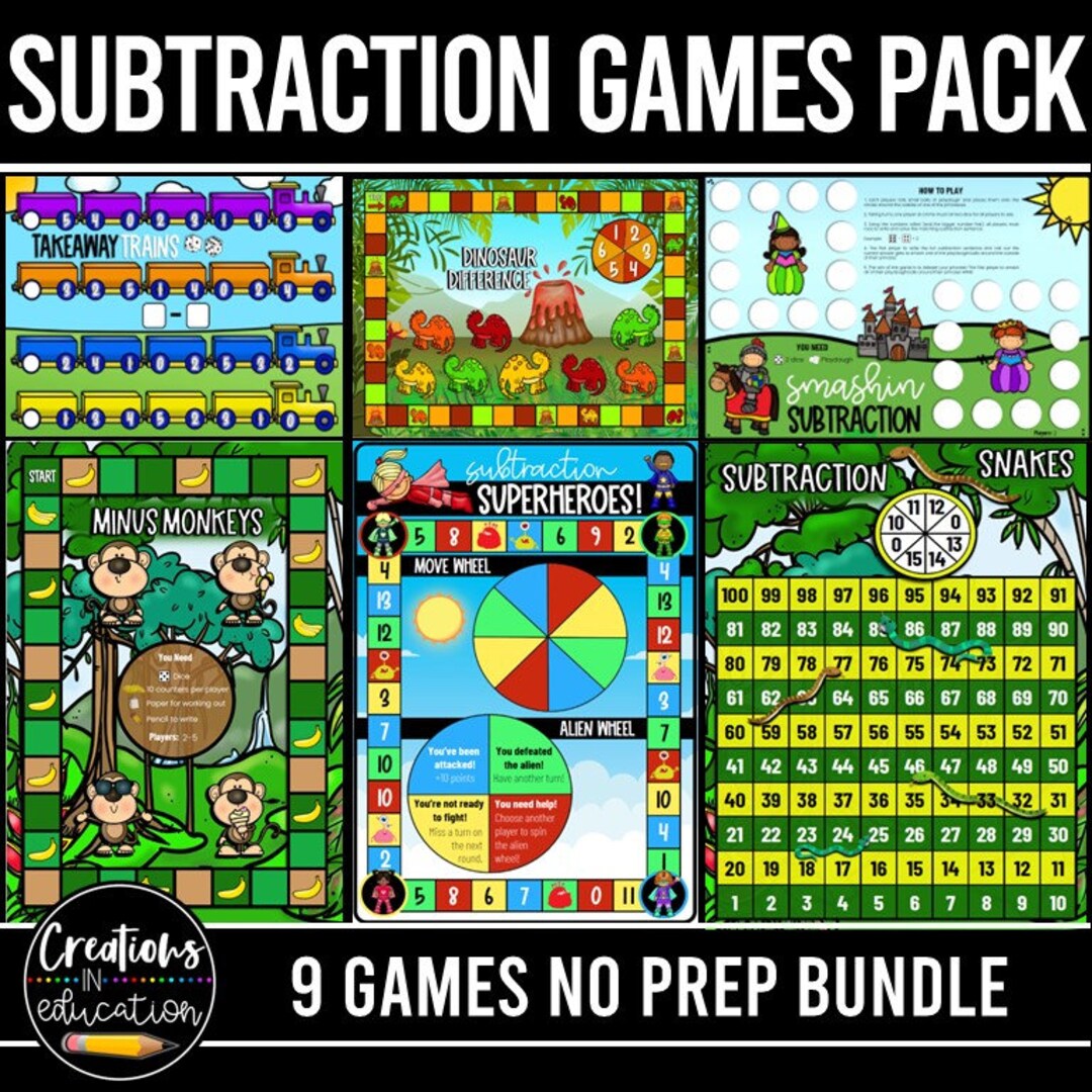 Printable Math Subtraction Games - Etsy