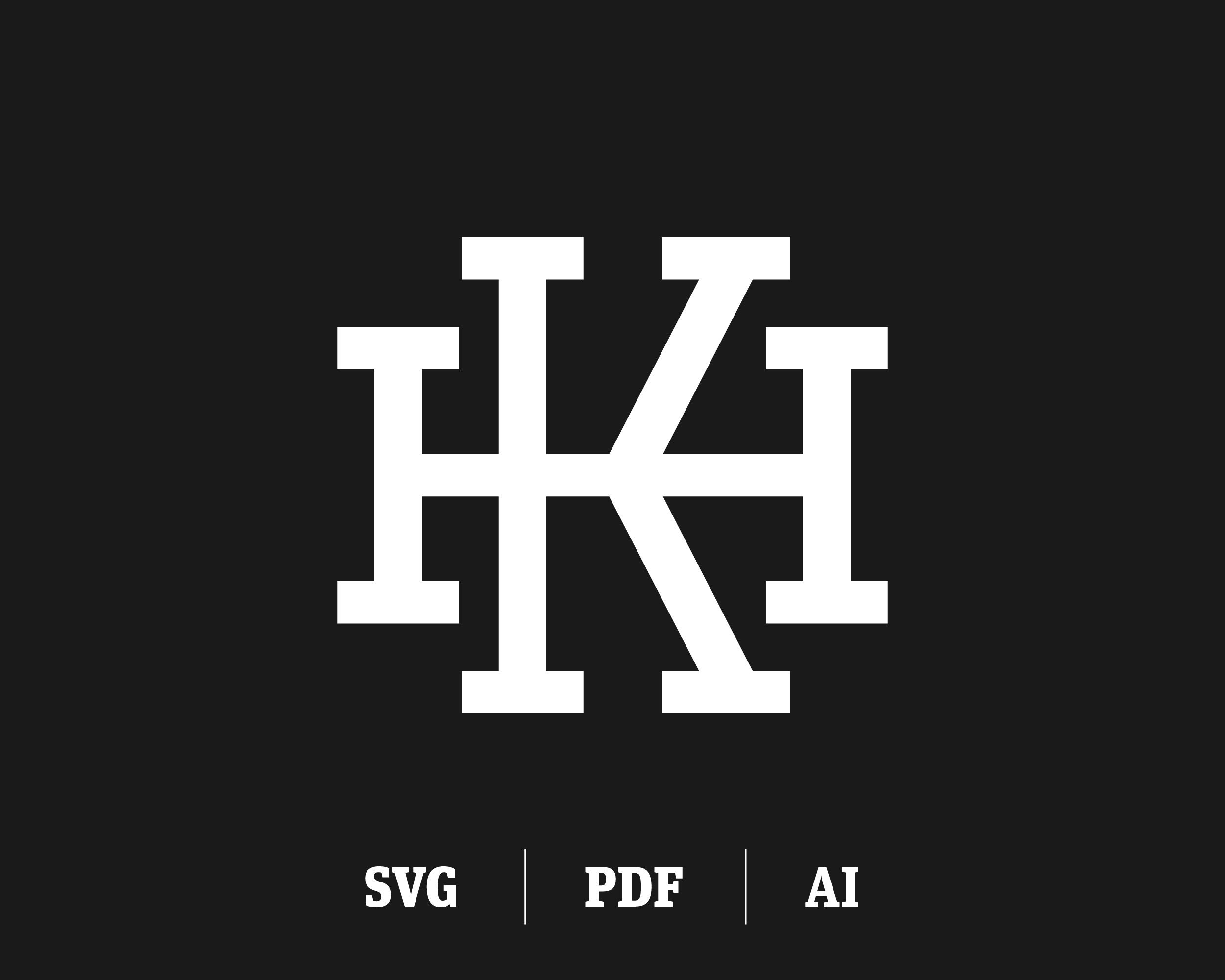 Interlocking KH / HK Monogram Initial K & Initial H Slab Serif Digital ...