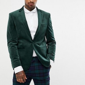 Men's Green Velvet Jacket Party Jacket Dinner Hosting Jacket Luxury Elegant Slim Fit Comfortable ...
