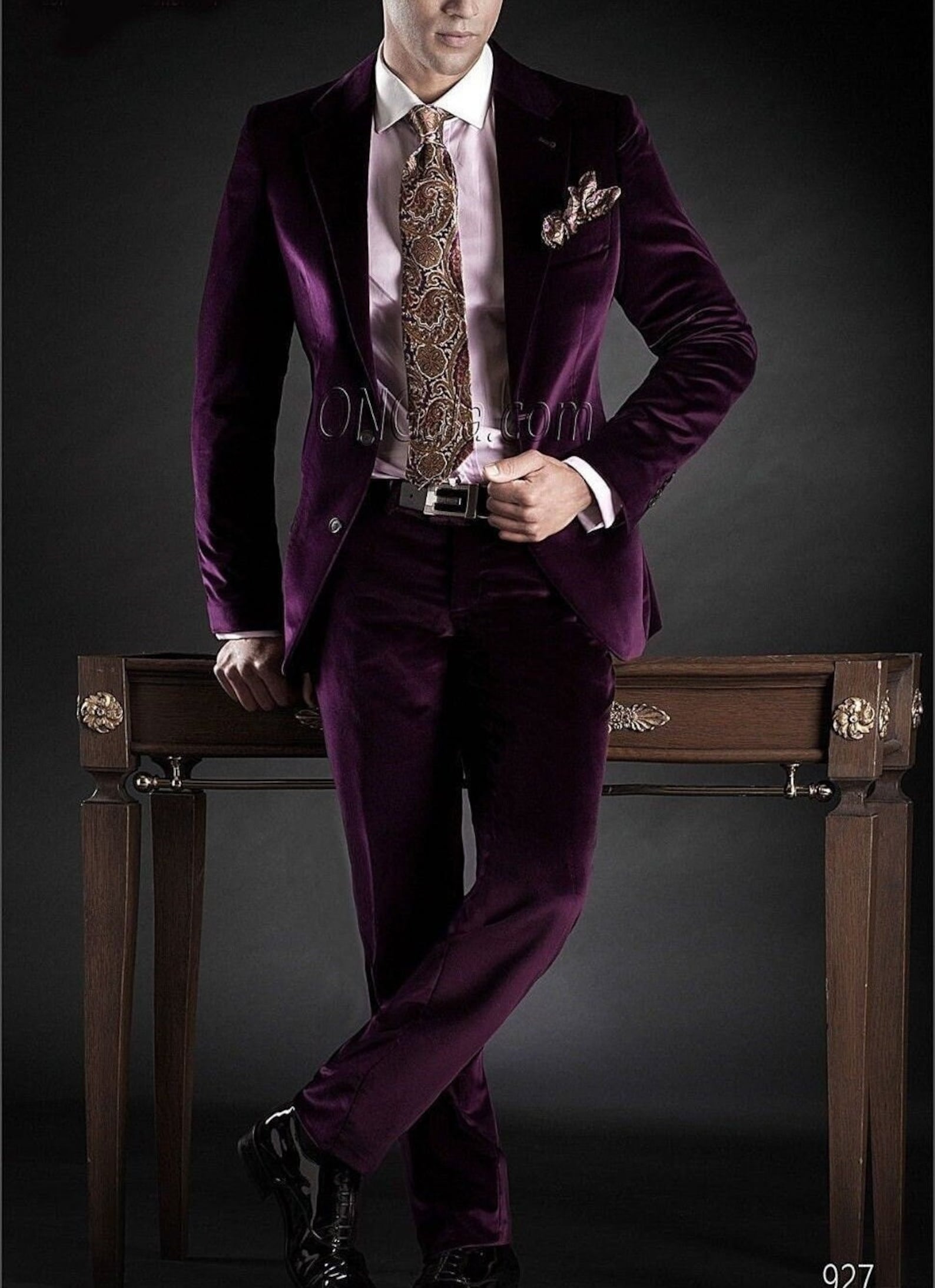 Men's Velvet Suits Men Purple Party Wear Suits Men Groomsmen Stylish ...