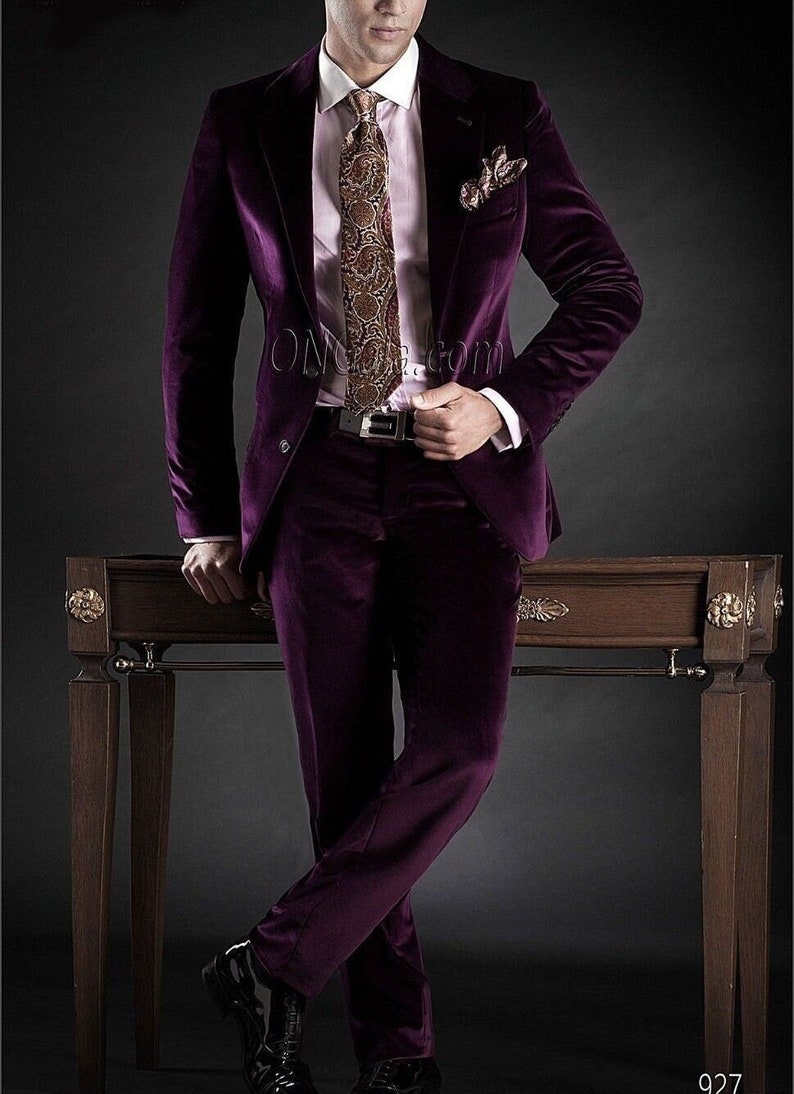 Men's Velvet Suits Men Purple Party Wear Suits Men Groomsmen Stylish ...
