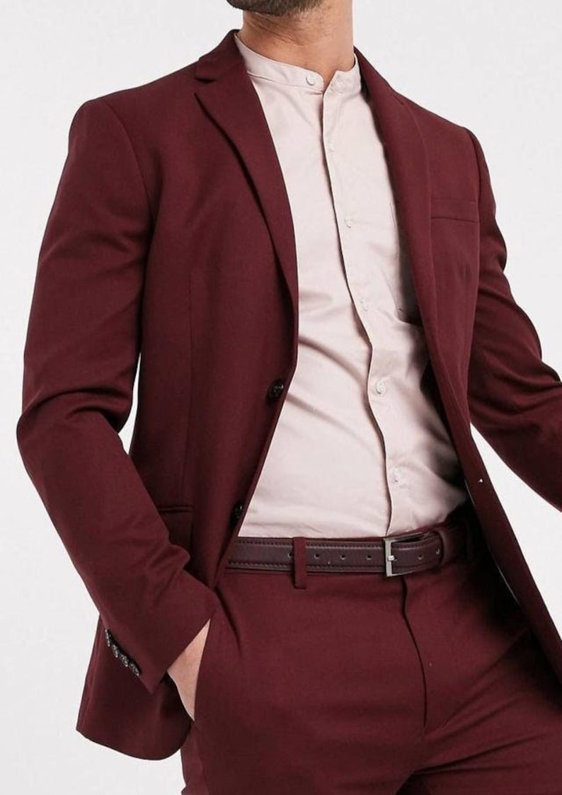 Men's Burgundy Suits Wedding Suits Party Wear Dinner Suit Two Piece ...
