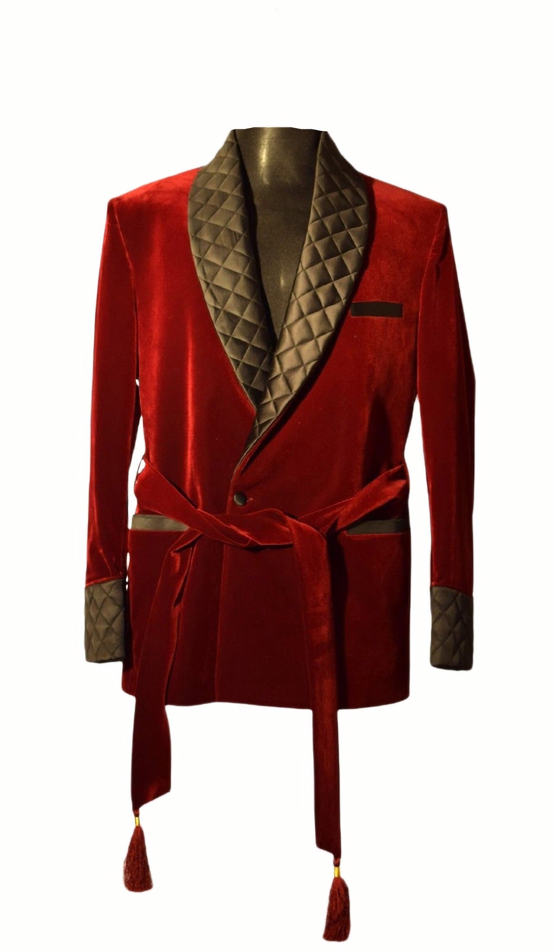 Men's Smoking Jacket , Men Quilted Luxury Maroon Velvet Smoker ...