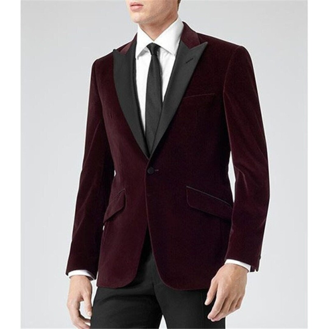 Men's One Button Stylish Jacket , Men Luxury Velvet Tuxedo Gentlemen ...
