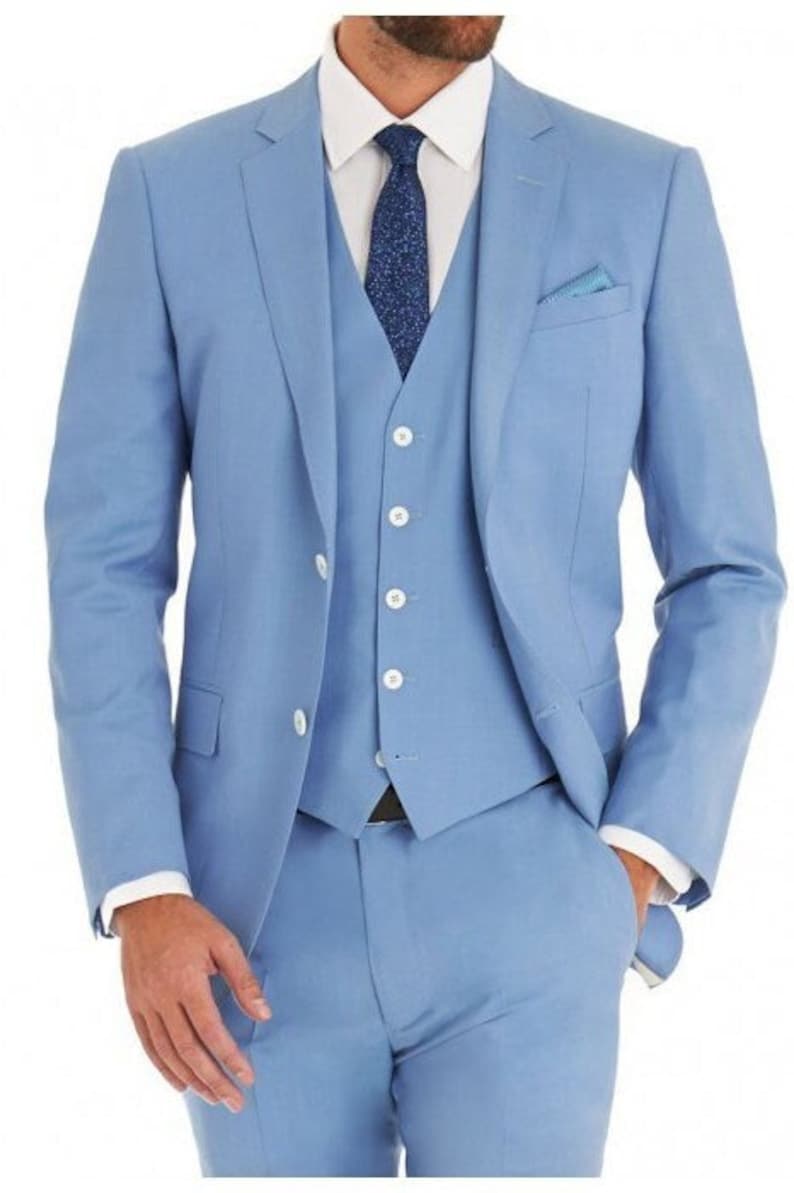 Men's Sky Blue Color Suits 3 Piece Slim Fit Suits Elegant - Etsy