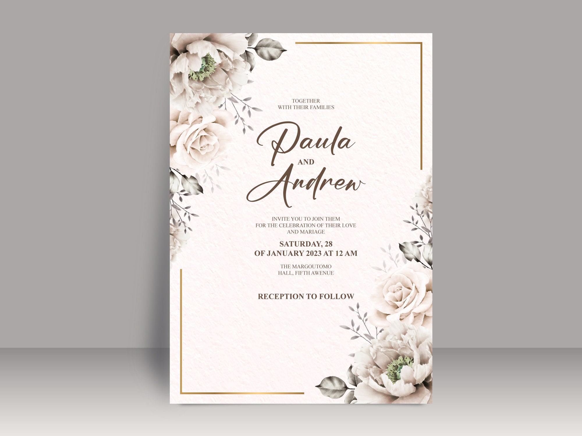 White Rose Wedding Invitation, Wedding Invitation Template, Printable ...