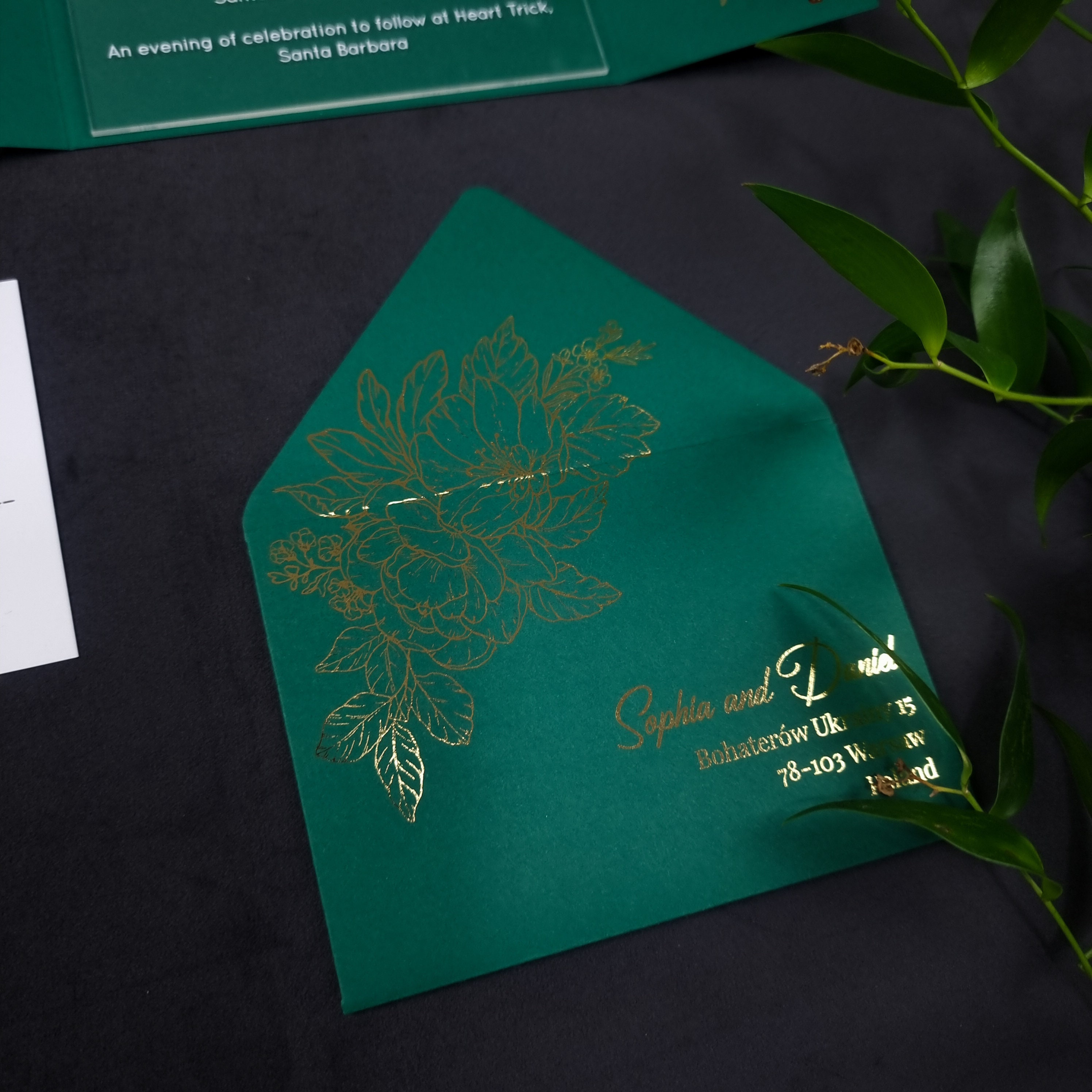 Acrylic Wedding Invitation Green and Gold, Foiled Wedding Invitation ...