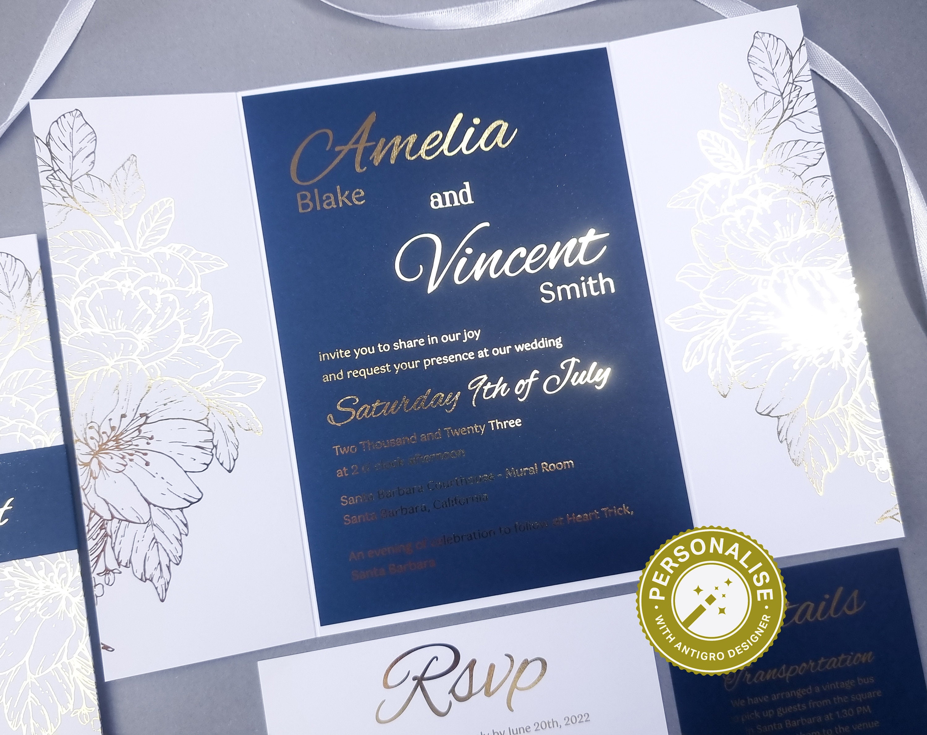 Navy Blue Wedding Invitation Suite Wedding Invitation Foiled - Etsy