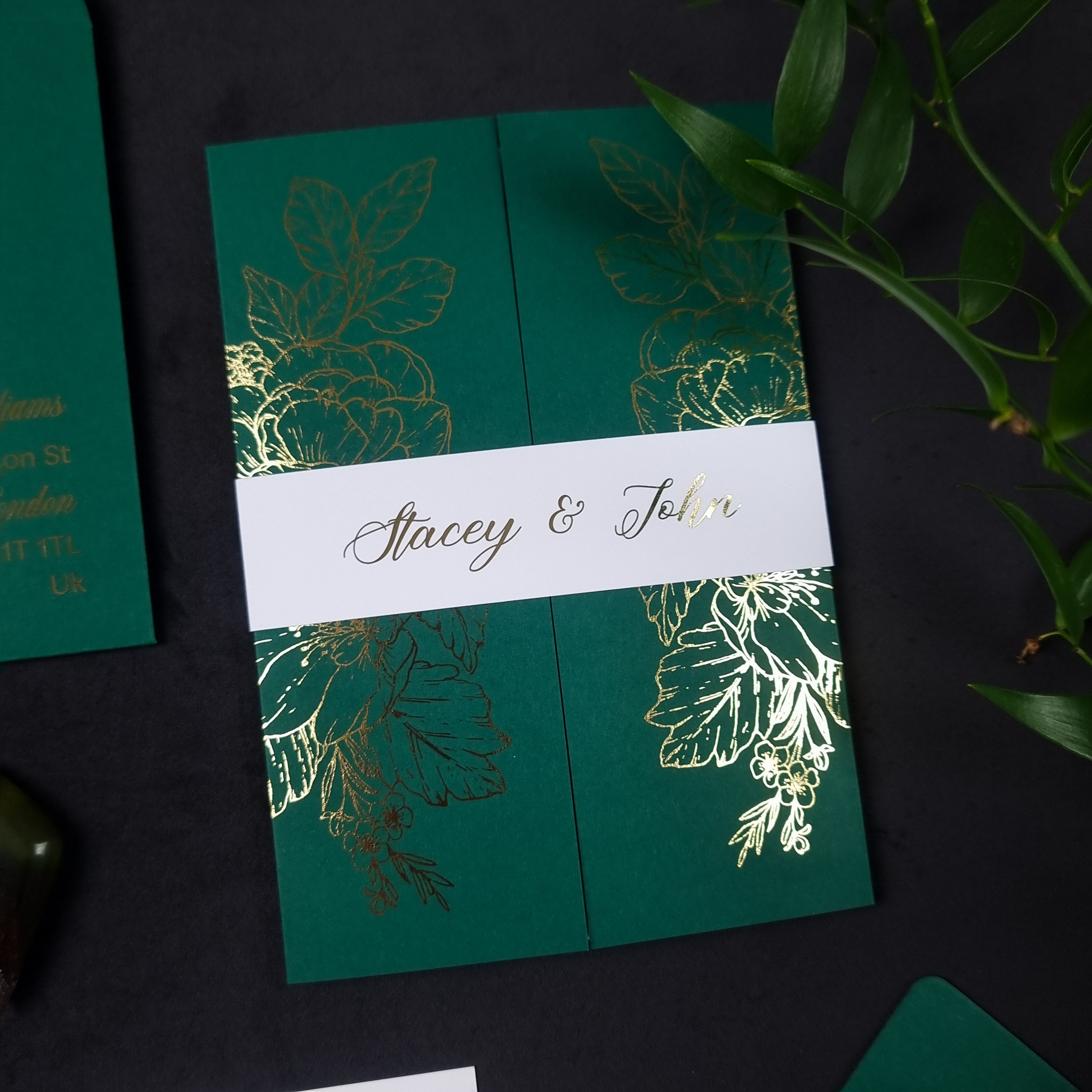 Acrylic Wedding Invitation Green and Gold, Foiled Wedding Invitation ...