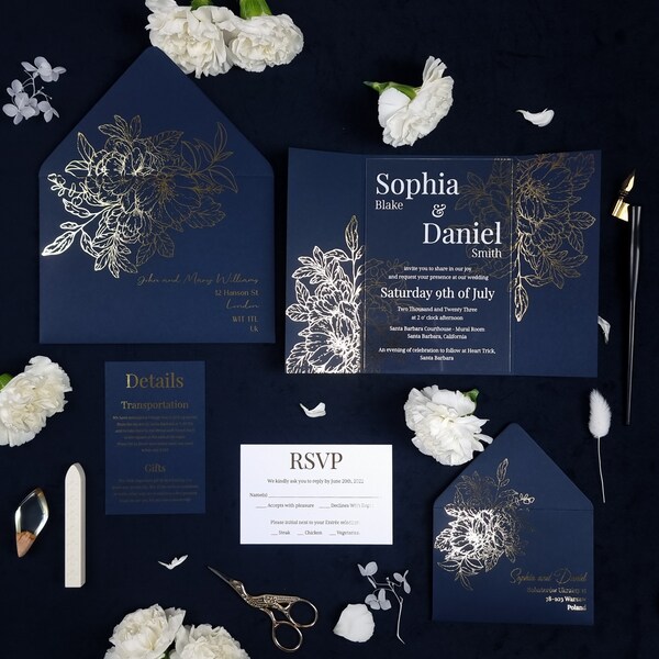 Navy Blue Invitation - Etsy