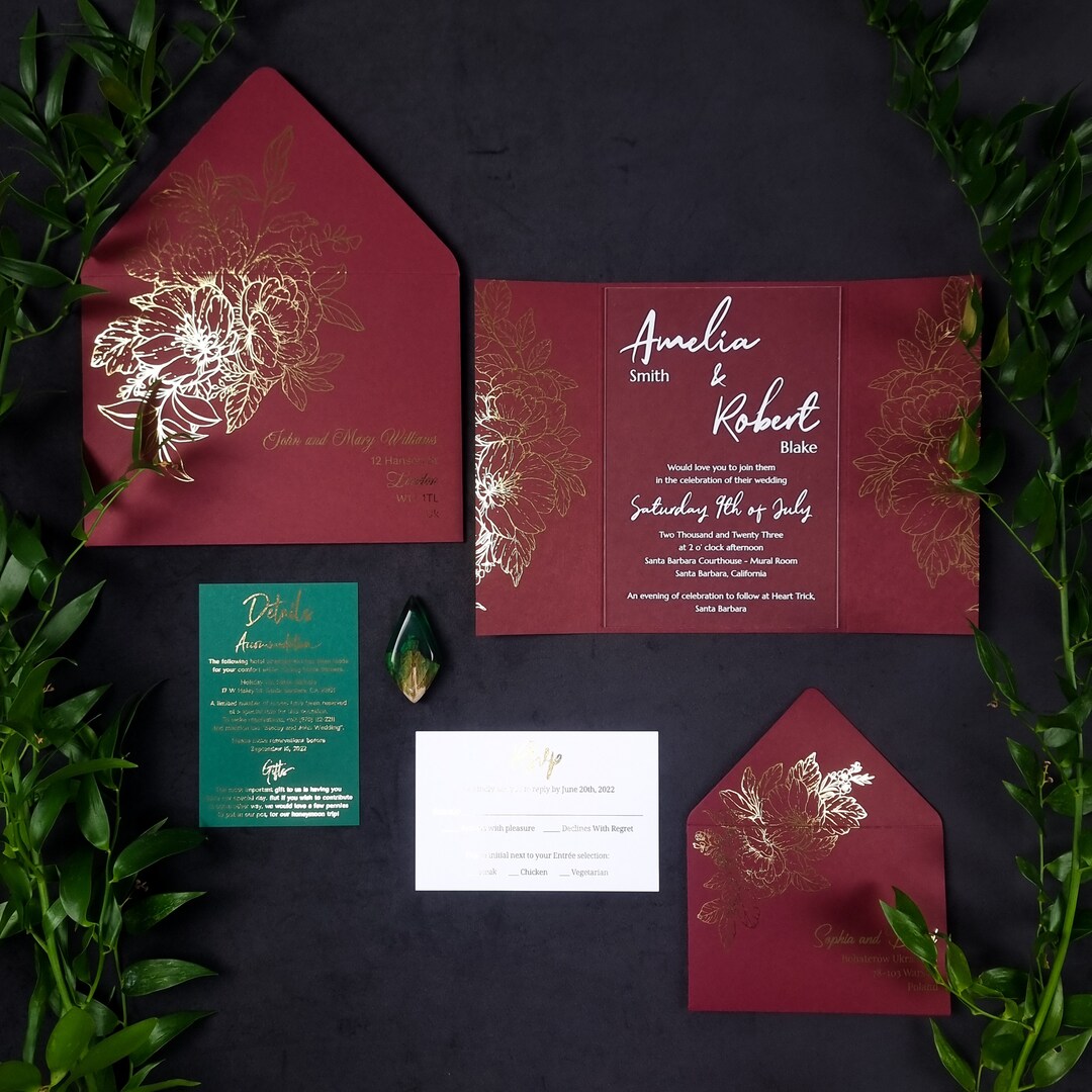 Acrylic Wedding Invitation, Burgundy Wedding, Foiled Wedding Invitation ...