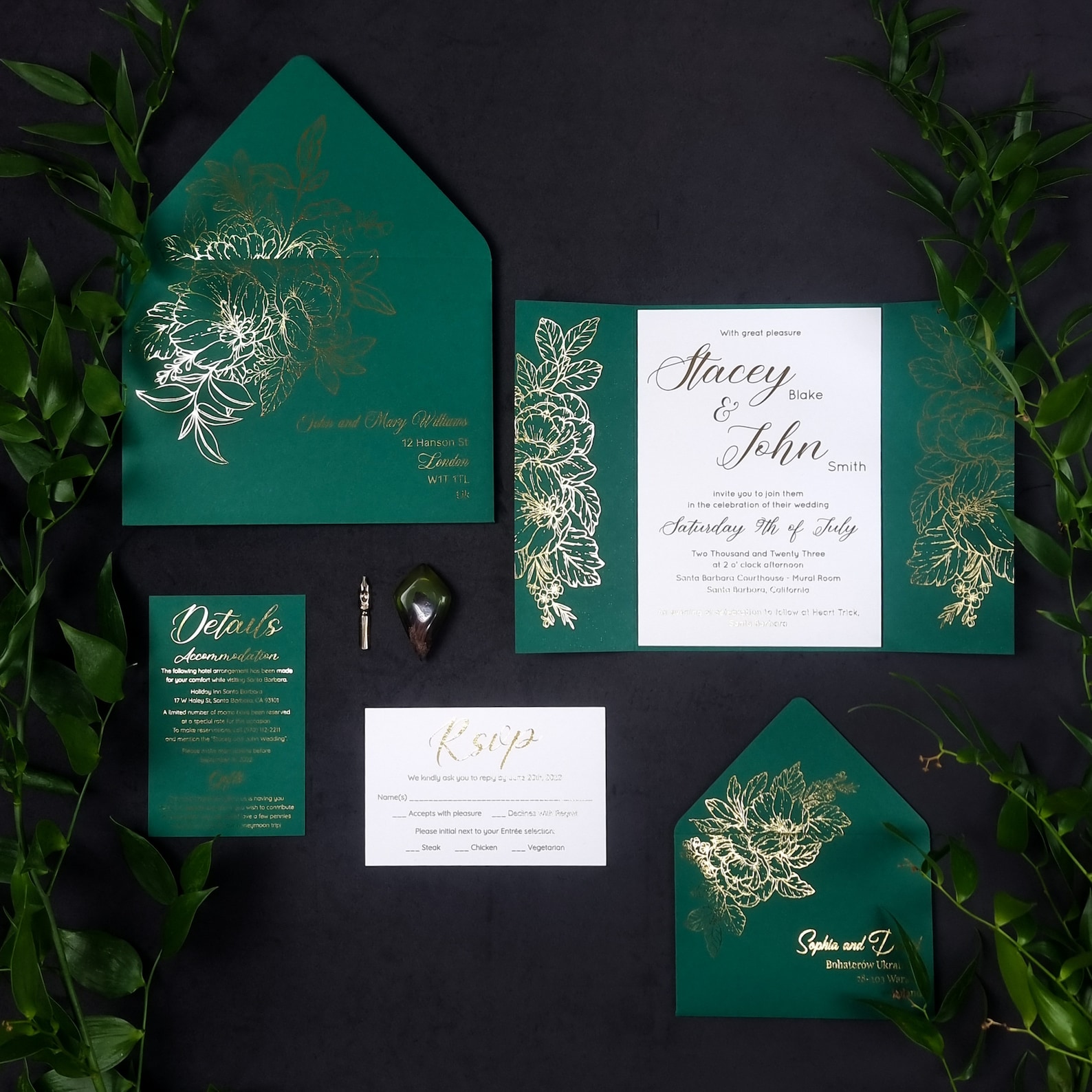 Wedding Invitation Green and Gold Foiled Wedding Invitation - Etsy