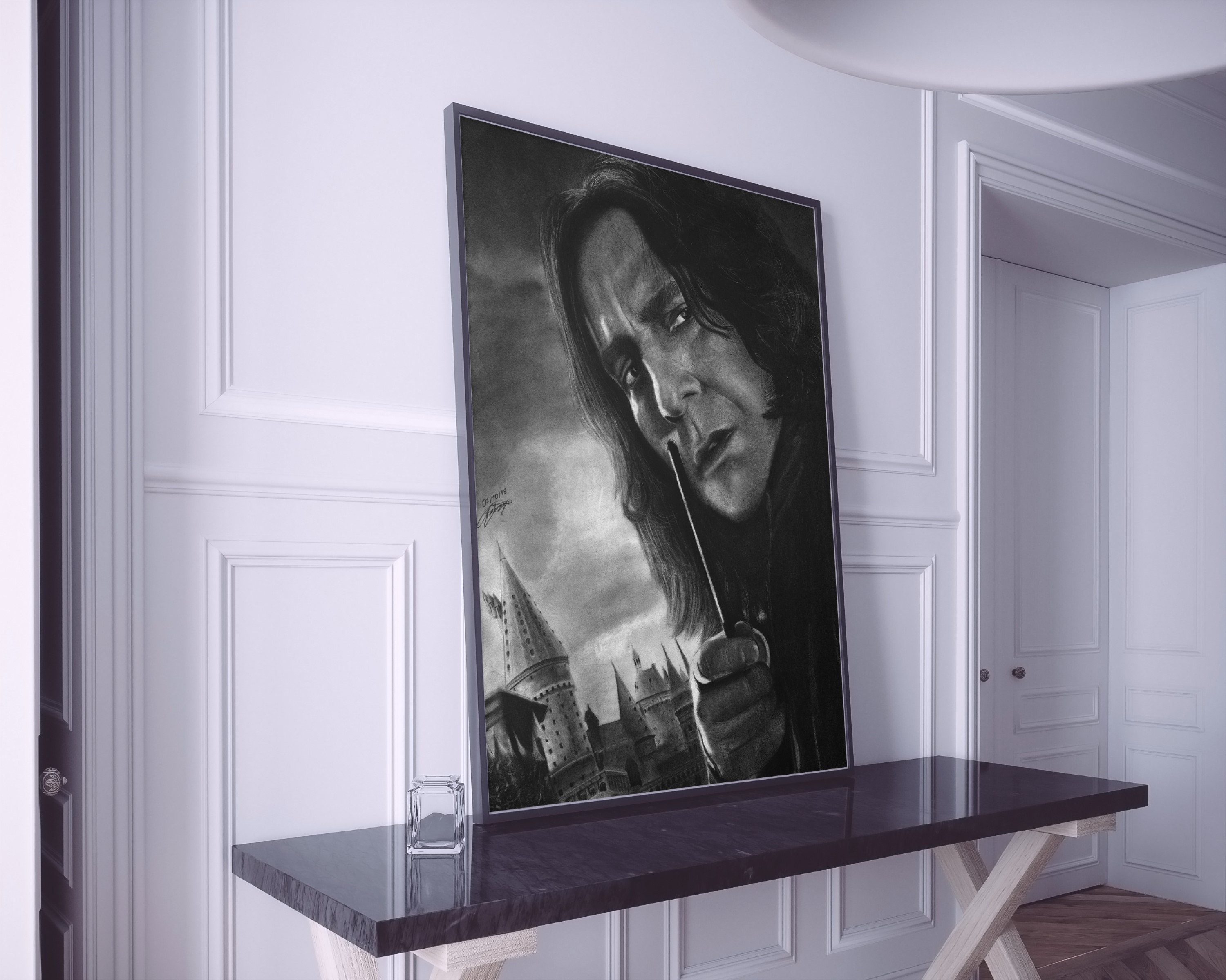 Portrait of Alan Rickman, Featuring a Hyper-realistic Charcoal Drawing ...