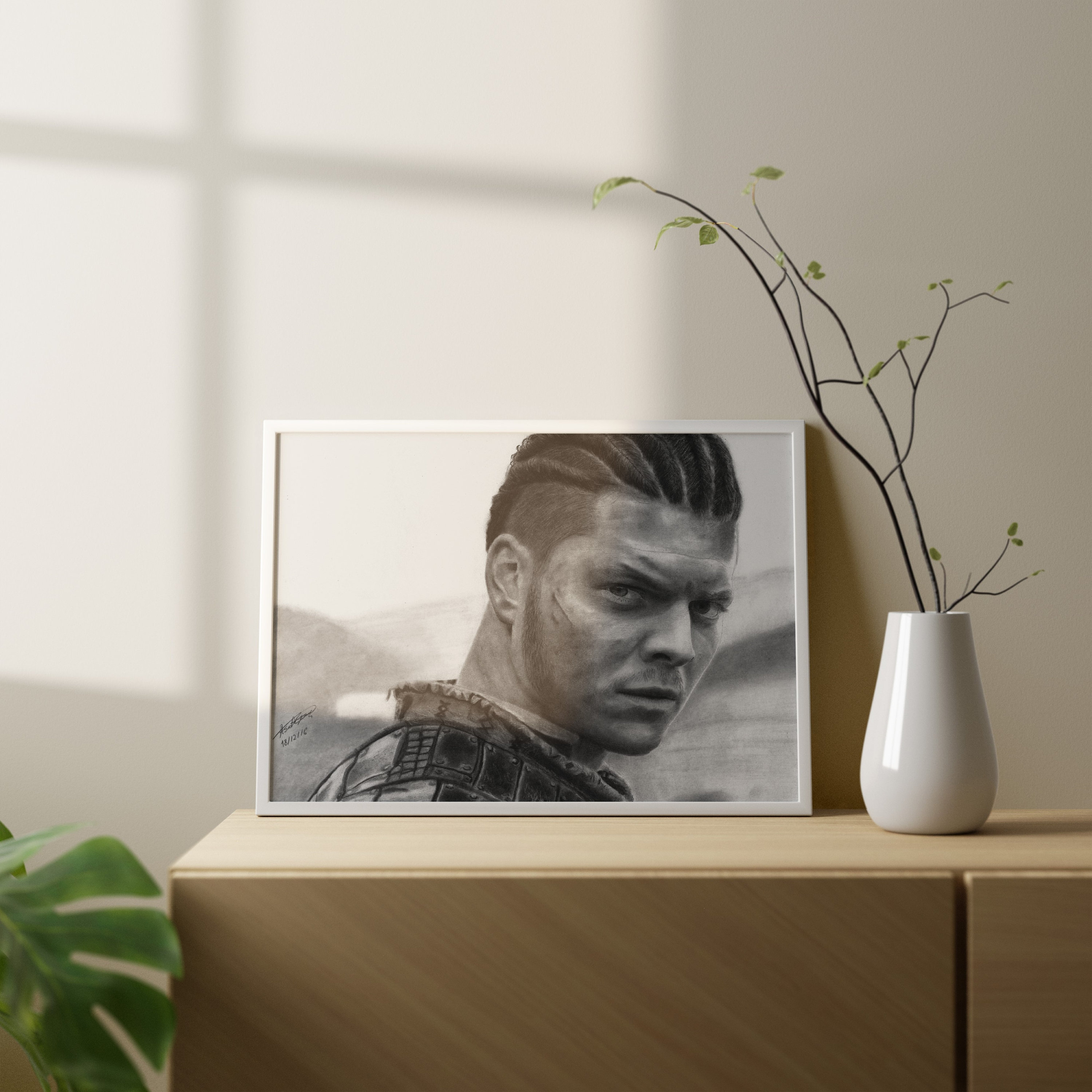 Portrait of Ivar the Boneless, Featuring a Hyper-realistic Charcoal ...