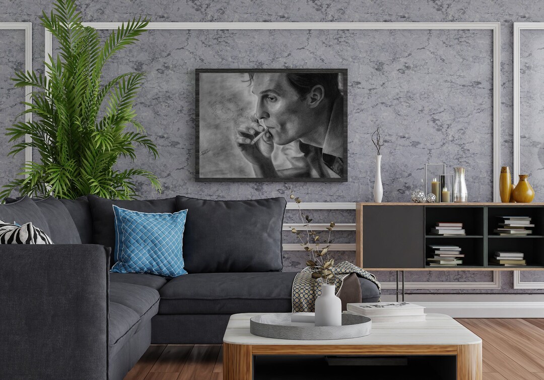 Portrait of Rust Cohle, Featuring a Hyper-realistic Charcoal Drawing of ...