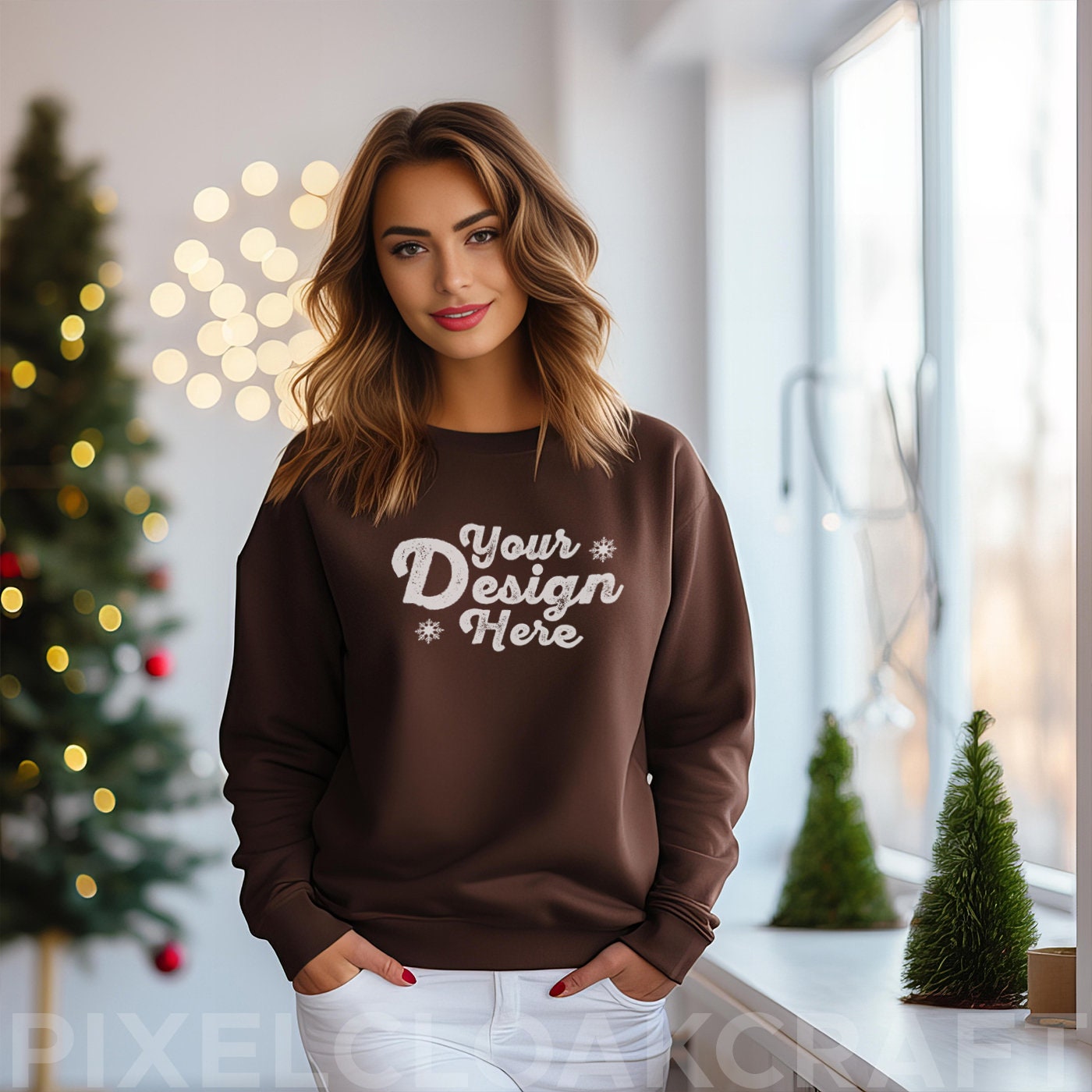 Gildan 18000 Mockup, Gildan Dark Chocolate Sweatshirt Mockup ...