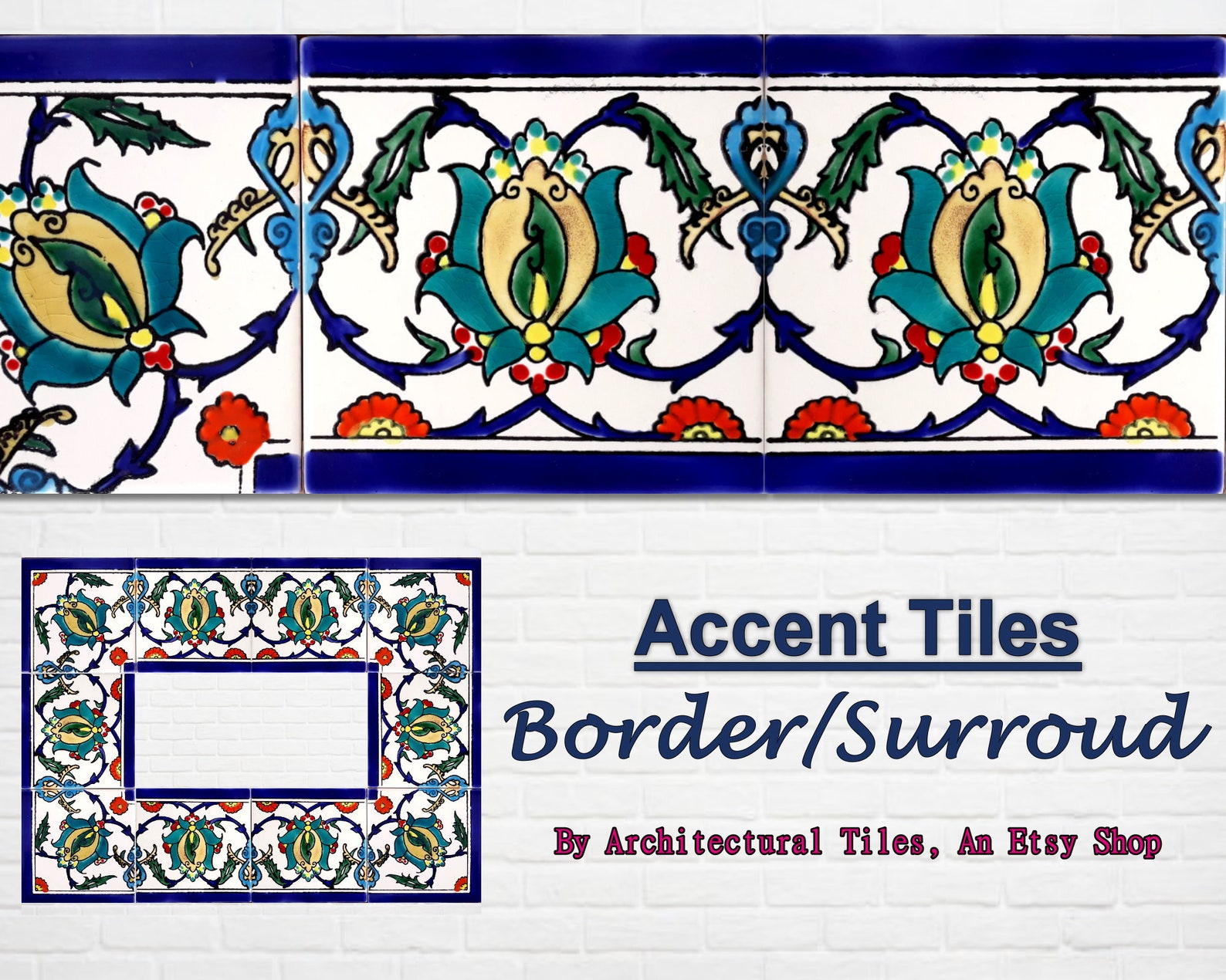 BORDER TILES : 6x6 Hand Painted Mosaic Ceramic Tiles for Surround ...