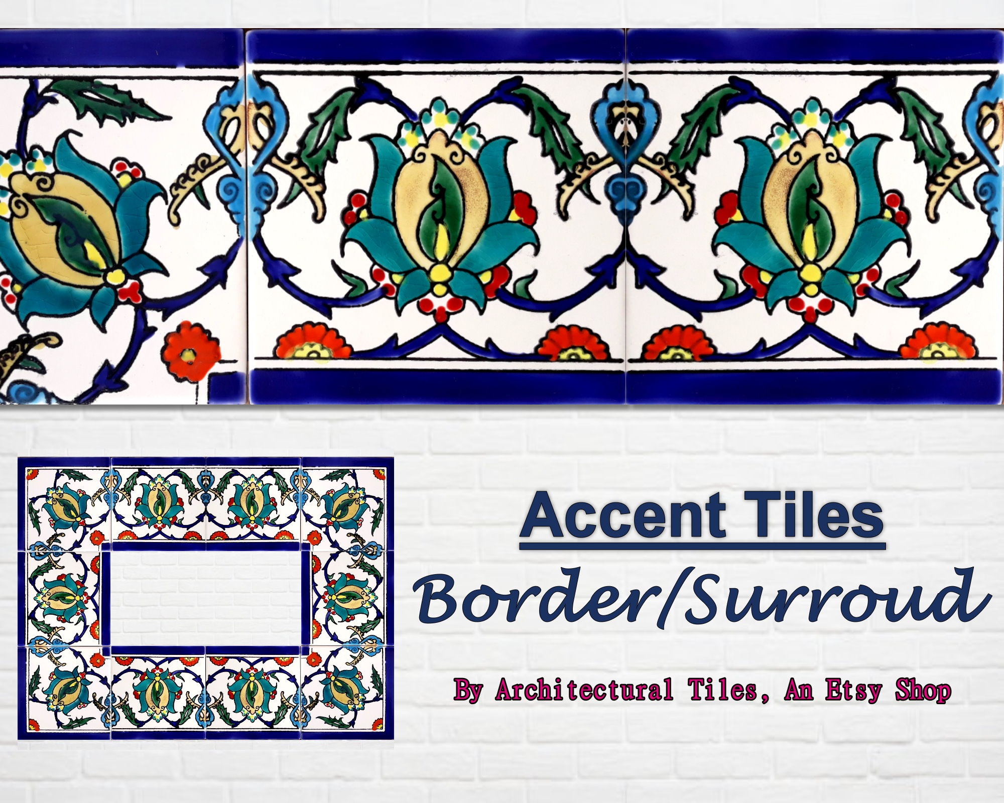BORDER TILES : 6x6 Hand Painted Mosaic Ceramic Tiles for Surround ...