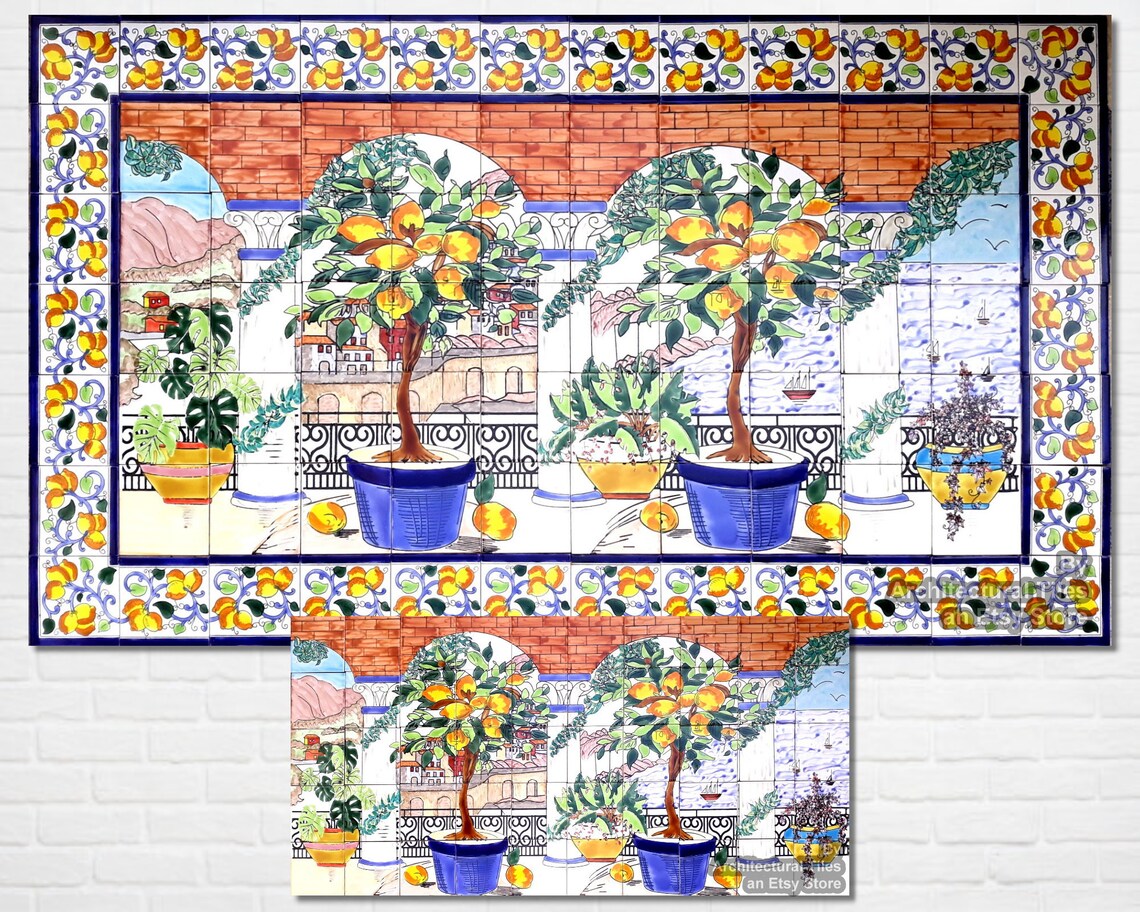 Architectural Tiles, Hand Painted Lemon Garden Decorative Mosaic Wall Backsplash Murals - Etsy