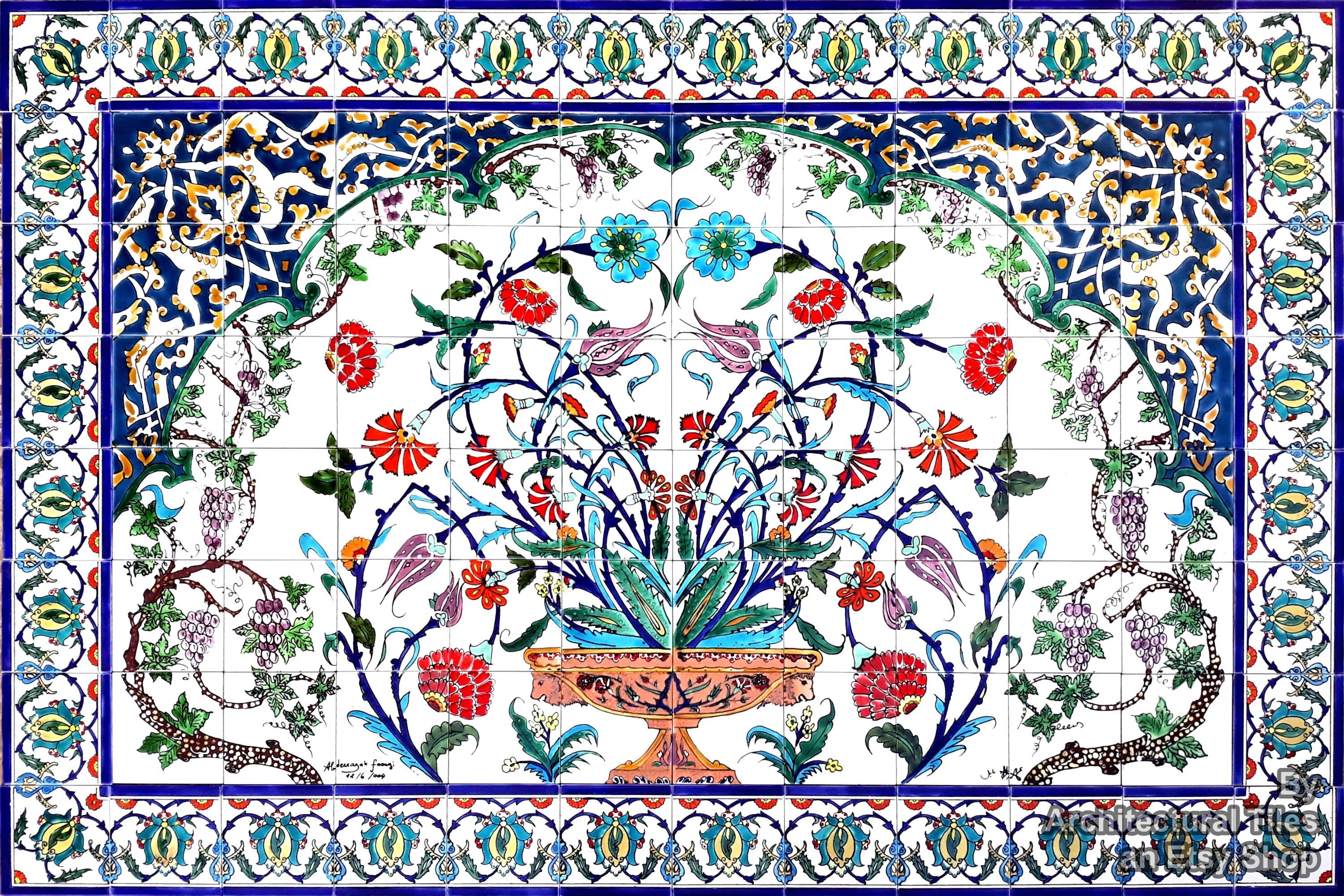 Architectural Tiles, Hand Painted Turkish Decorative Mosaic Wall ...