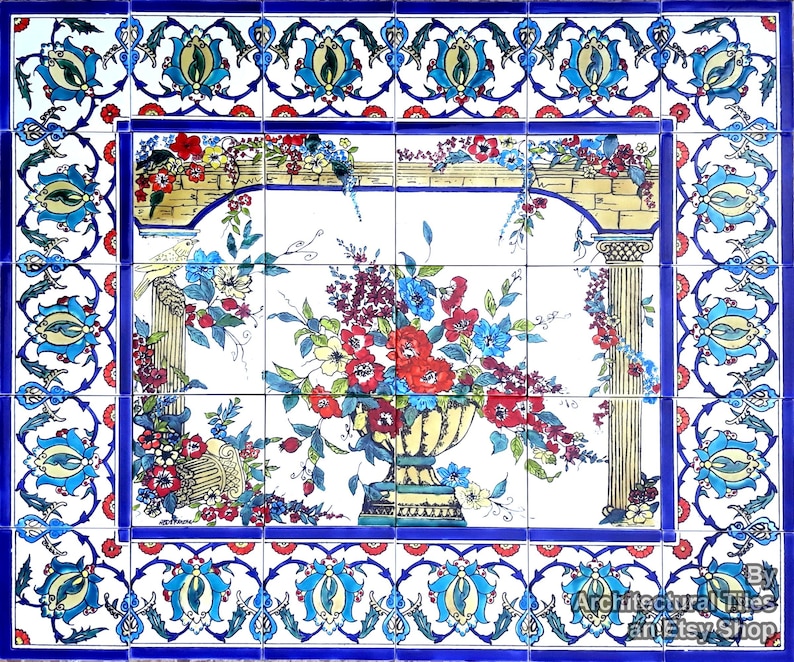 Architectural Tiles, Hand Painted Turkish Decorative Mosaic Wall ...