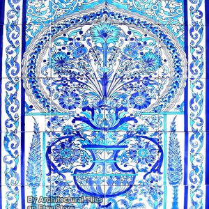 Architectural Tiles, Hand Painted Iris Blue Flower Decorative Mosaic ...